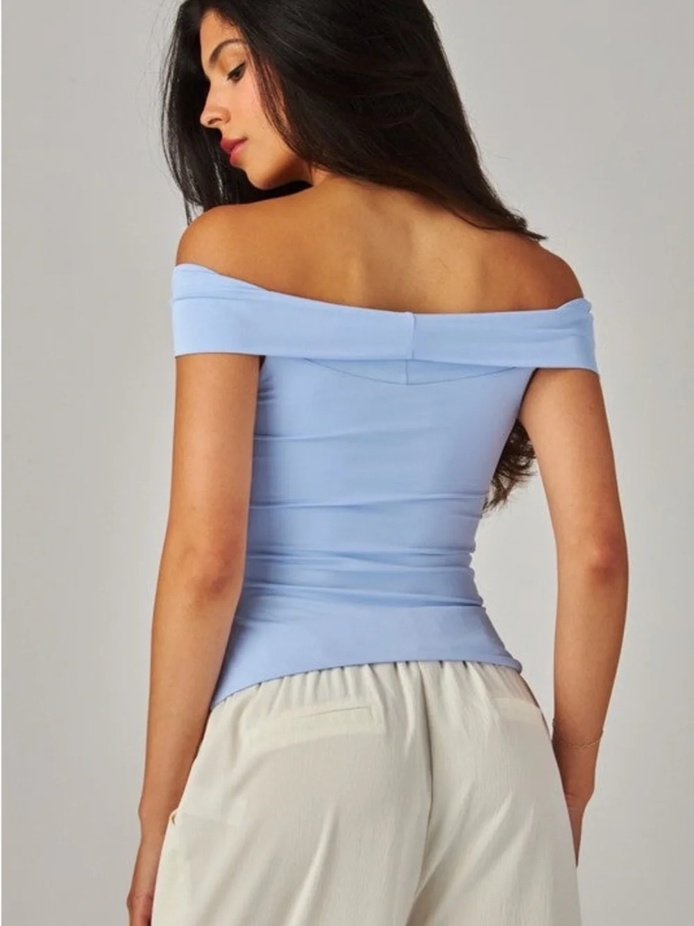 Tops | Offshoulder Twist Front Light Blue Womens Top | Poshmark